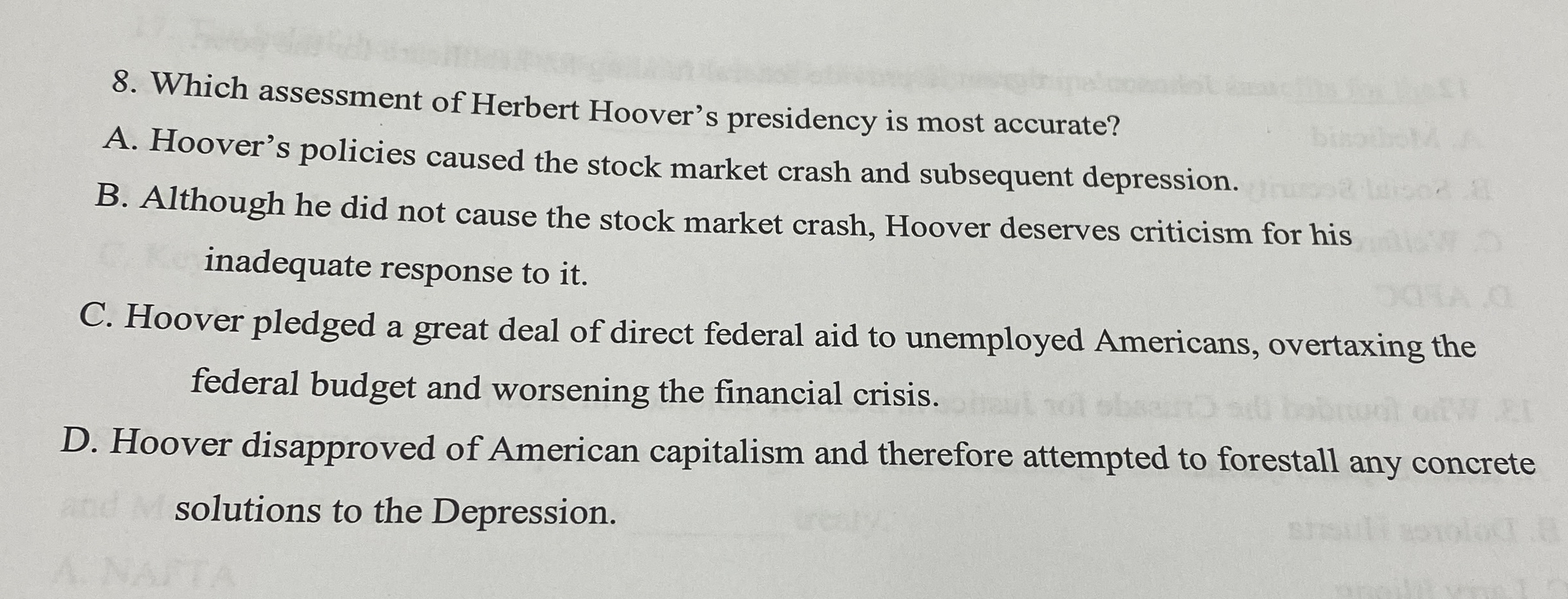 Solved Which assessment of Herbert Hoover's presidency is | Chegg.com