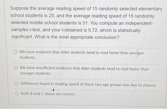 Solved Suppose the average reading speed of 15 randomly | Chegg.com