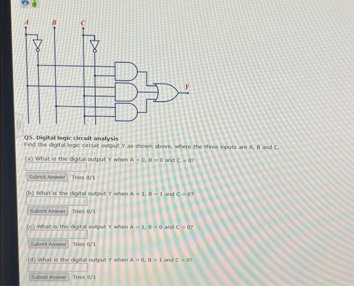 Solved Q5. Digital logic circuit analysis Find the digital | Chegg.com