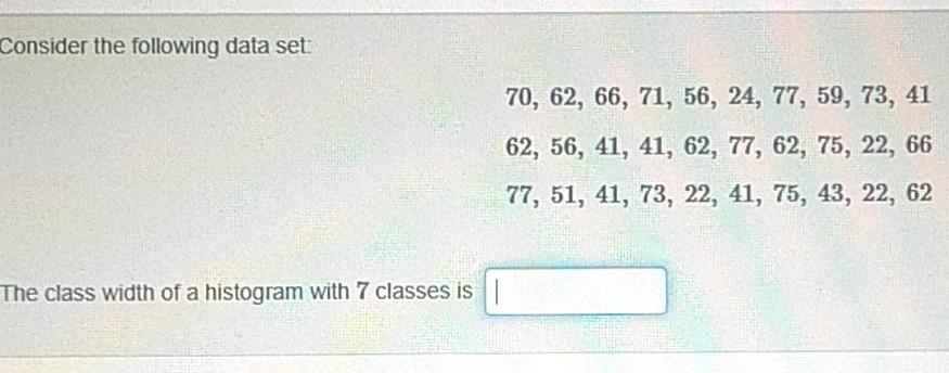 Solved the class width of a histogram with 7 classes is : | Chegg.com