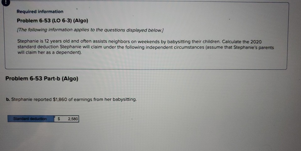 Solved Required information Problem 6-54 (LO 6-3) (Static) | Chegg.com