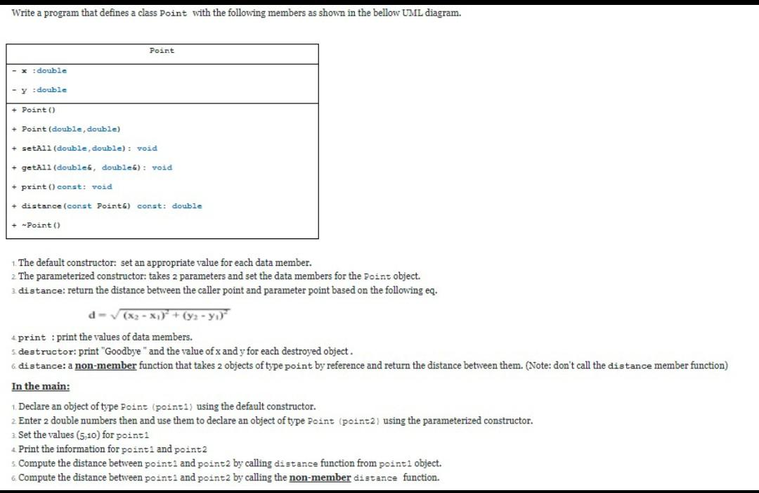Solved Write a program that defines a class Point with the | Chegg.com
