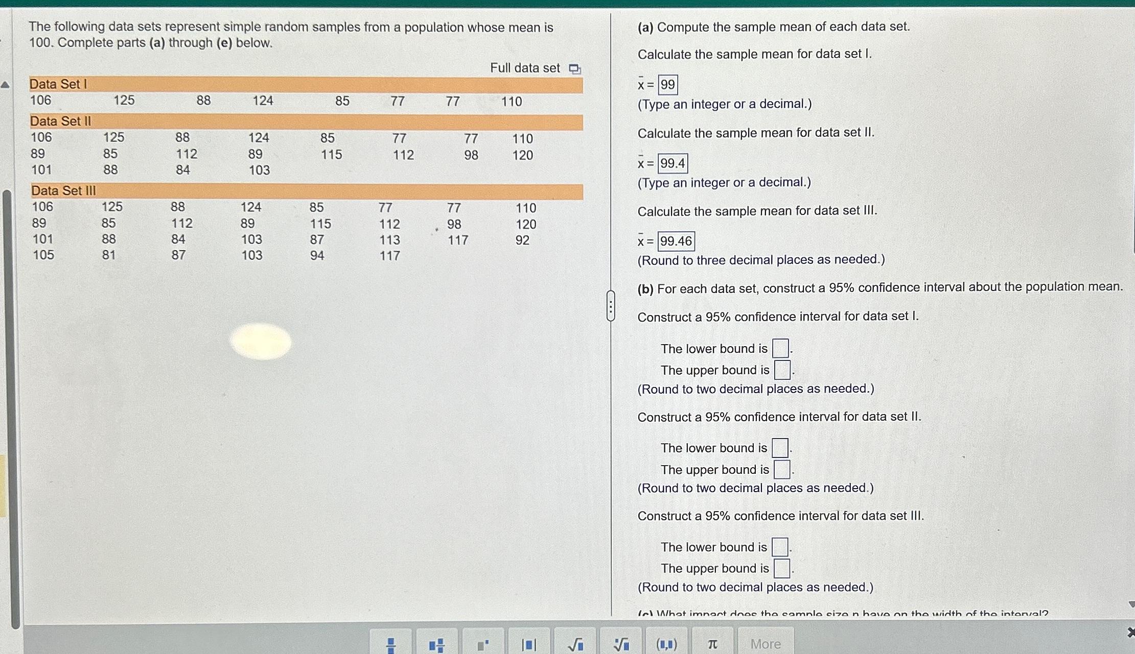 Solved The following data sets represent simple random | Chegg.com
