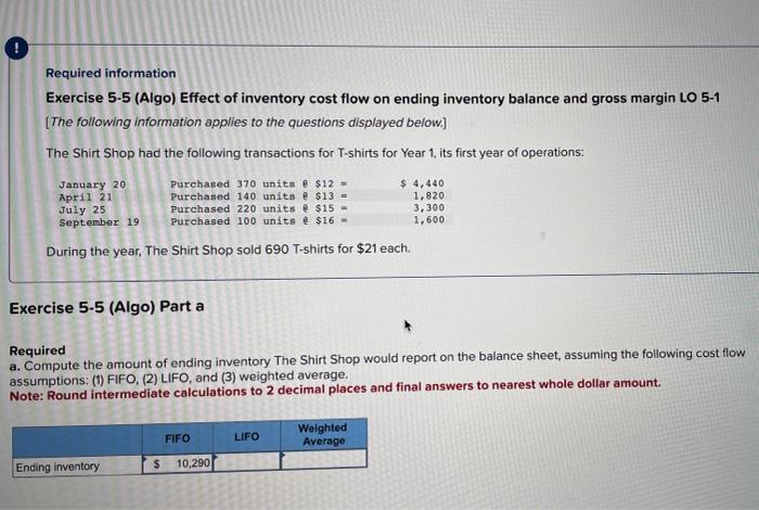 Solved Required information Exercise 5-5 (Algo) Effect of | Chegg.com