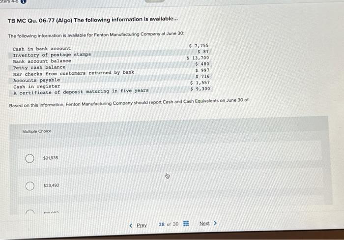 Solved TB MC Qu. 06-77 (Algo) The following information is | Chegg.com