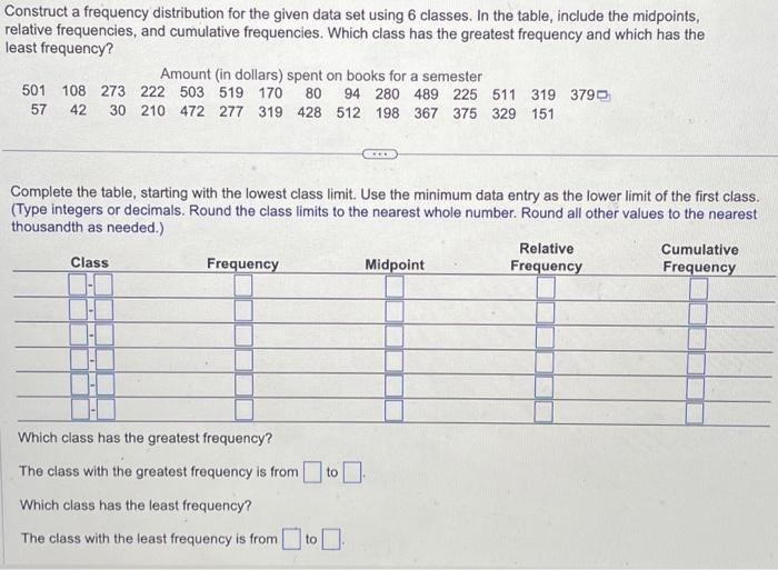 Solved Construct a frequency distribution for the given data | Chegg.com