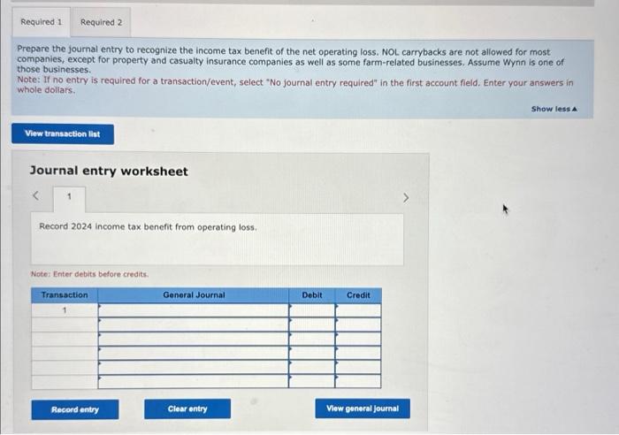 Solved Exercise 16-25 (Static) Net operating loss carryback; | Chegg.com