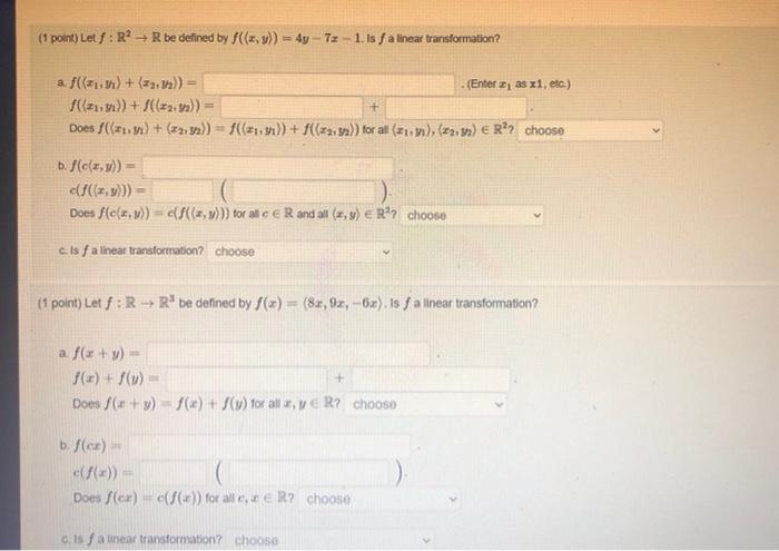Solved (1 point) Let f:R2→R be defined by f((x,y))=4y−7x−1. | Chegg.com