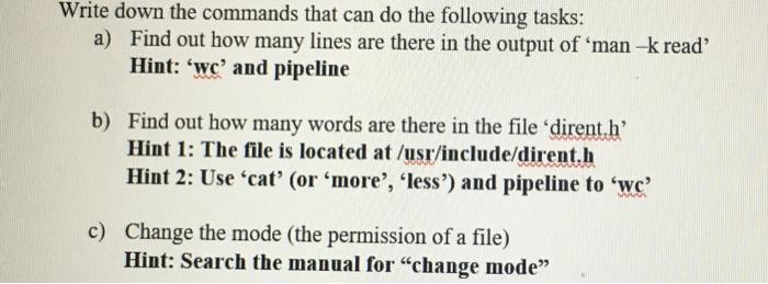 Solved Write down the commands that can do the following | Chegg.com