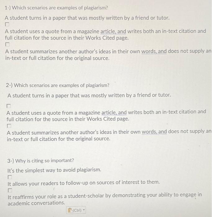 1-) Which scenarios are examples of plagiarism? A | Chegg.com
