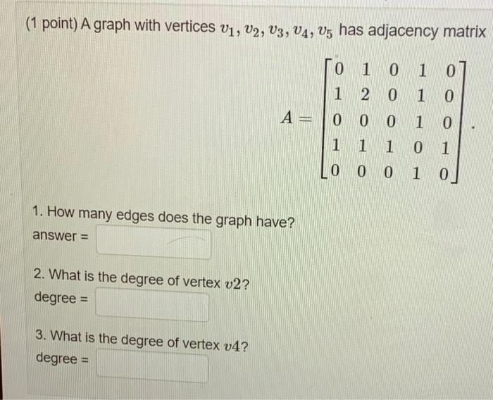 Solved (1 point) A graph with vertices V1, V2, V3, V4, V5 | Chegg.com