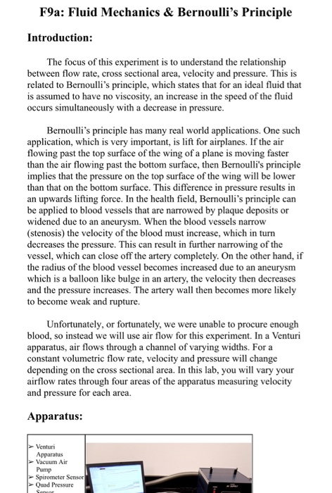 F9a: Fluid Mechanics & Bernoulli's Principle | Chegg.com