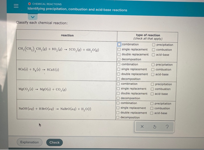 Solved = O CHEMICAL REACTIONS Identifying precipitation, | Chegg.com
