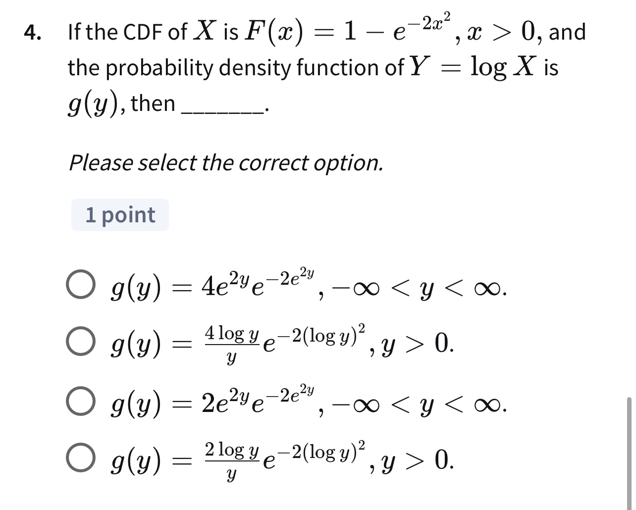 Solved If the CDF of x ﻿is F(x)=1-e-2x2,x>0, ﻿andthe | Chegg.com