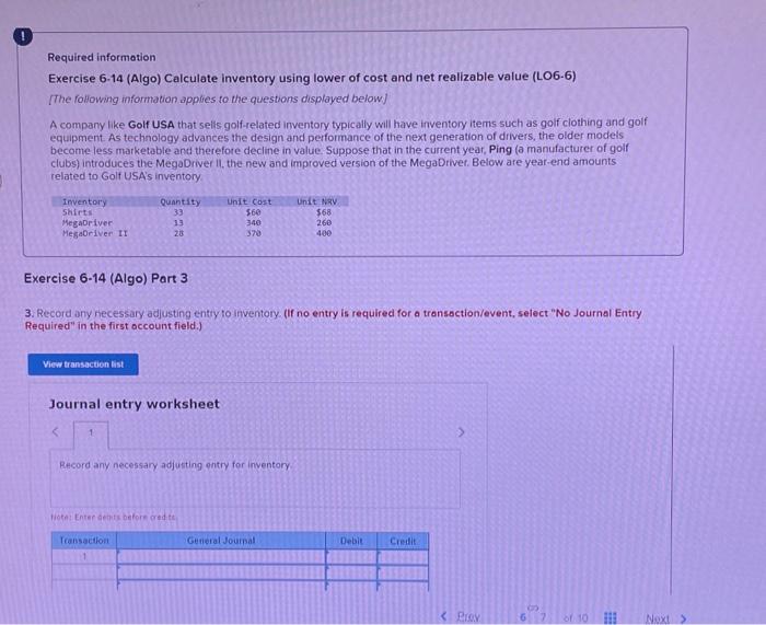 Solved Required information Exercise 6.14 (Algo) Calculate | Chegg.com