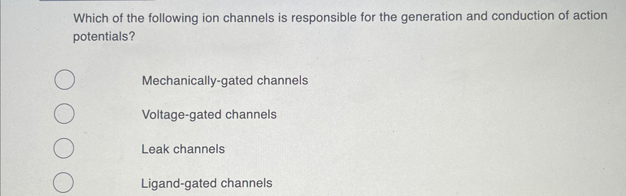 Solved Which of the following ion channels is responsible | Chegg.com