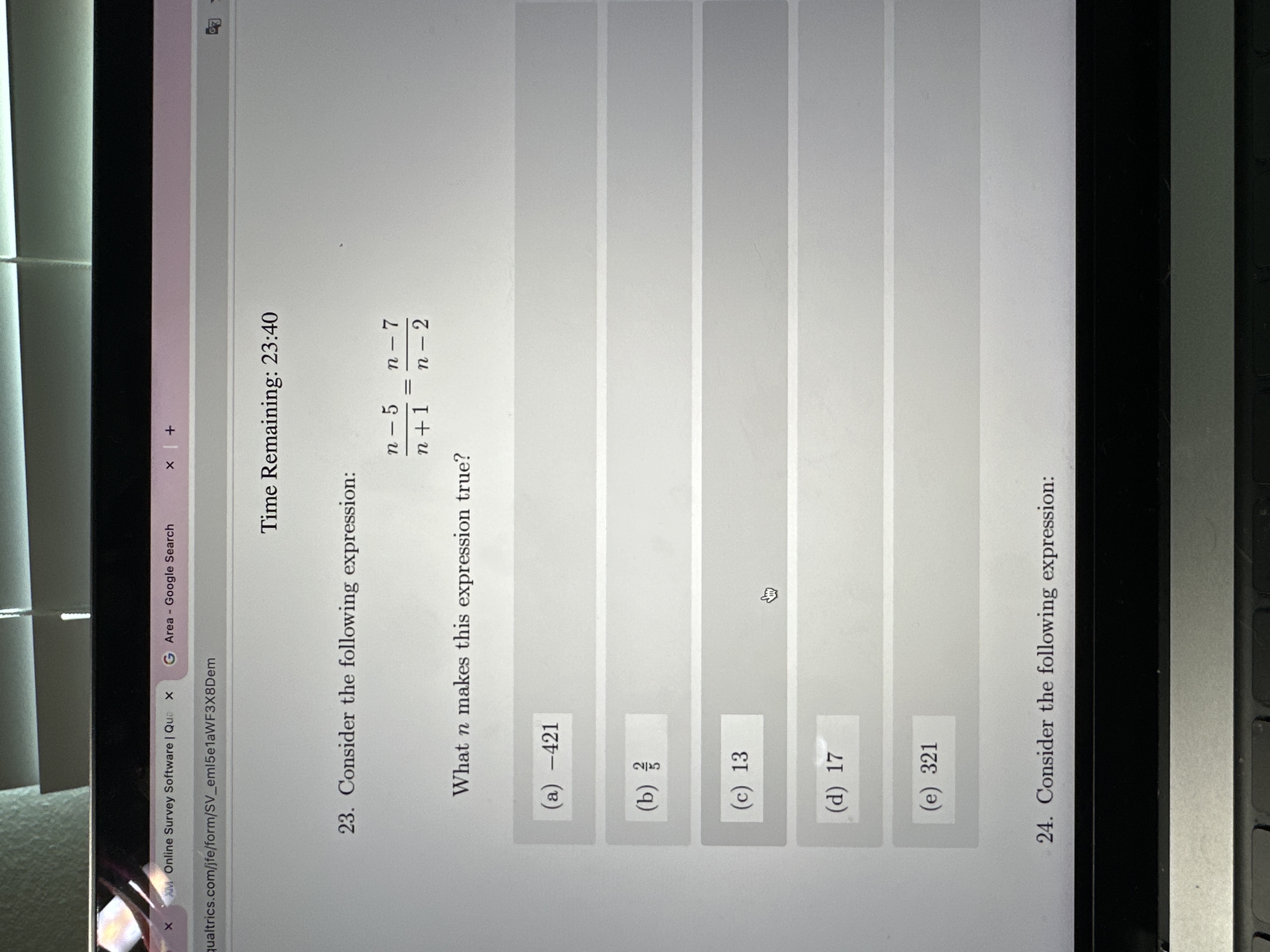 Solved Time Remaining: 23:40Consider the following | Chegg.com
