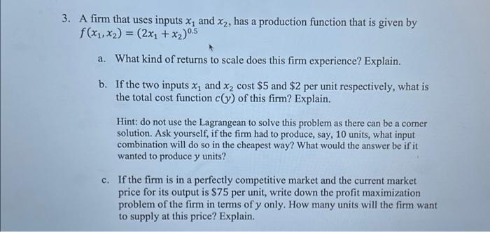 Solved A firm that uses inputs ( x_{1} ) and ( x_{2} ), has | Chegg.com