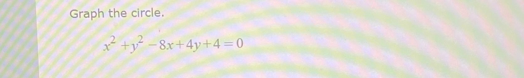 Solved Graph the circle.x2+y2-8x+4y+4=0 | Chegg.com