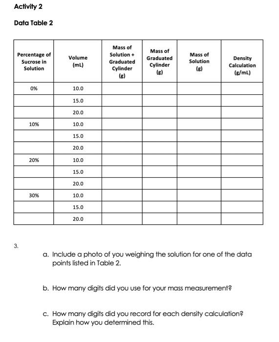 Data Table 2 3. a. Include a photo of you weighing | Chegg.com