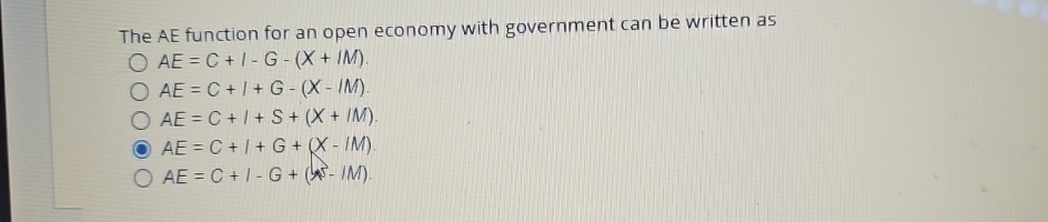 Solved The AE function for an open economy with government | Chegg.com