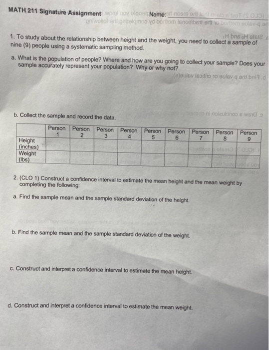 Solved MATH 211 Signature Assignment wor word l oo. Namensam | Chegg.com