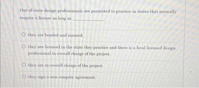 Solved Out-of-state design professionals are permitted to | Chegg.com