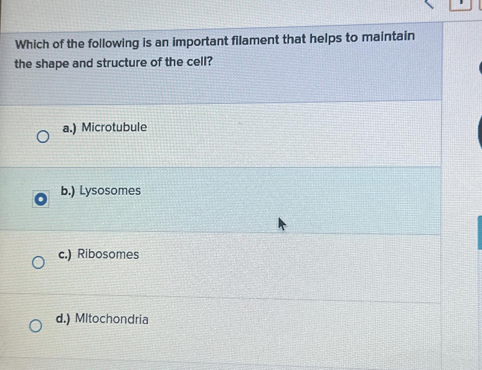Solved Which of the following is an important filament that | Chegg.com