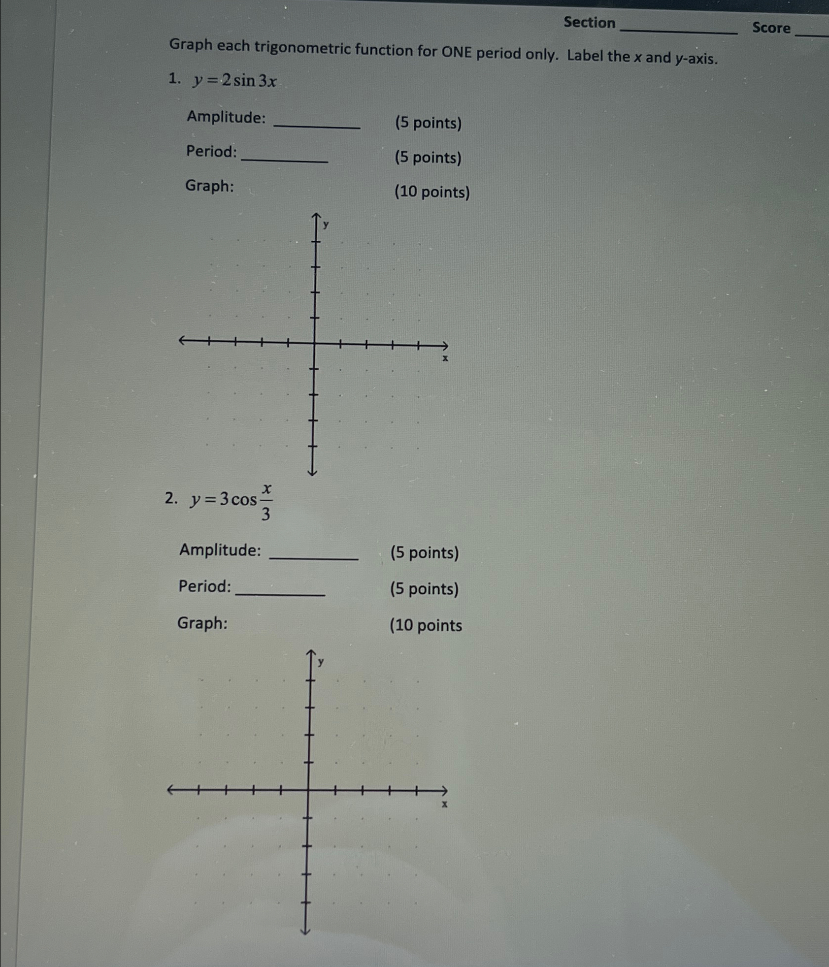 Solved Sectionq,ScoreGraph each trigonometric function for | Chegg.com