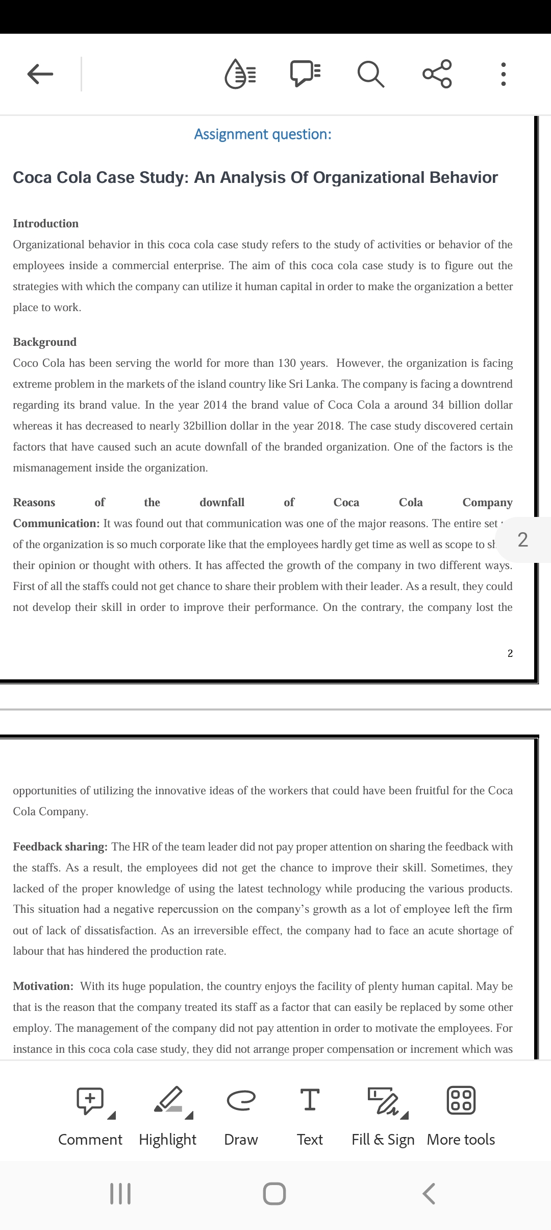 Solved Assignment question:Coca Cola Case Study: An Analysis | Chegg.com