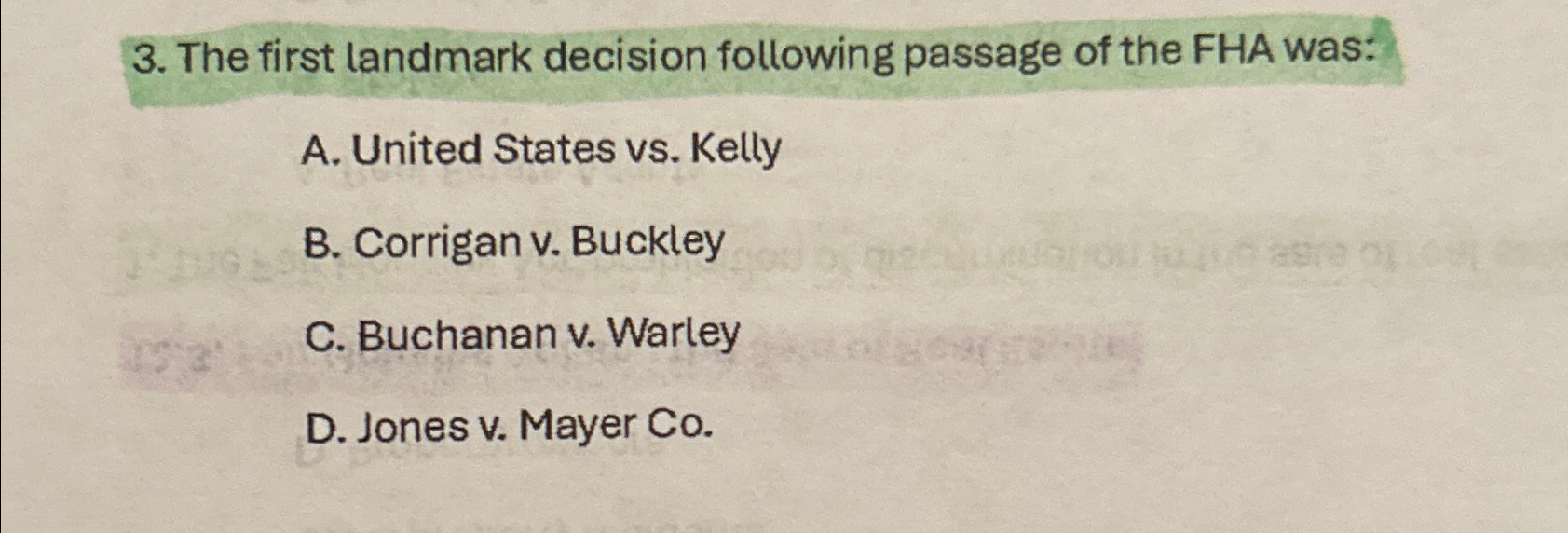 Solved The first landmark decision following passage of the | Chegg.com