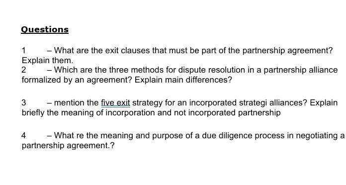 Solved Questions 1 - What are the exit clauses that must be | Chegg.com