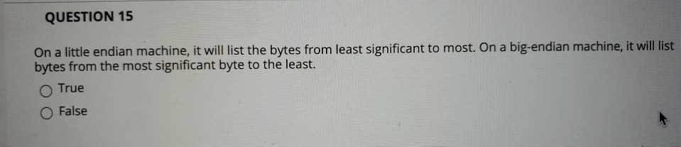 Solved QUESTION 15 On a little endian machine, it will list | Chegg.com