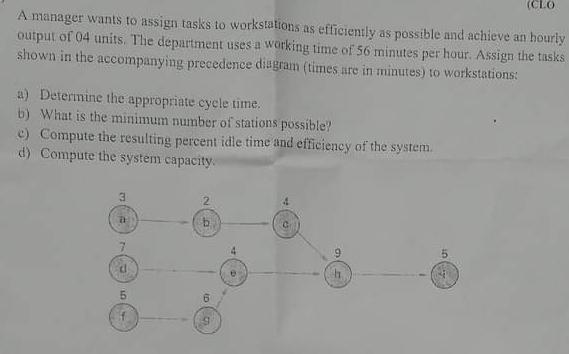 Solved A manager wants to assign tasks to workstations as | Chegg.com