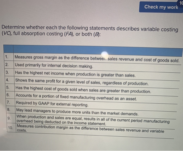 Solved Check my work Determine whether each the following | Chegg.com