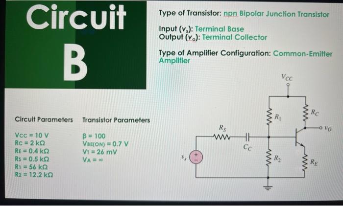 Solved Circuit B Type of Transistor: npn Bipolar Junction | Chegg.com