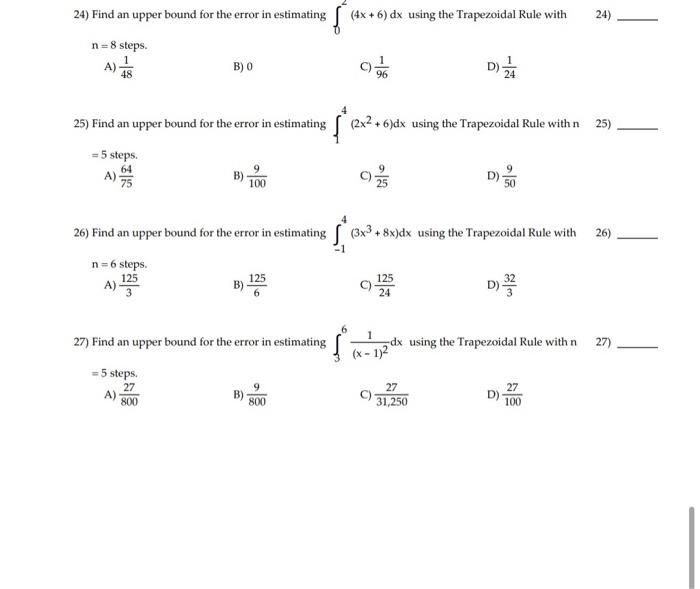 Solved 24) Find an upper bound for the error in estimating | Chegg.com