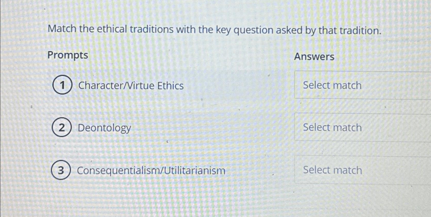 Solved Match the ethical traditions with the key question | Chegg.com
