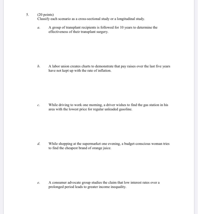 Solved 5. (20 points) Classify each scenario as a | Chegg.com