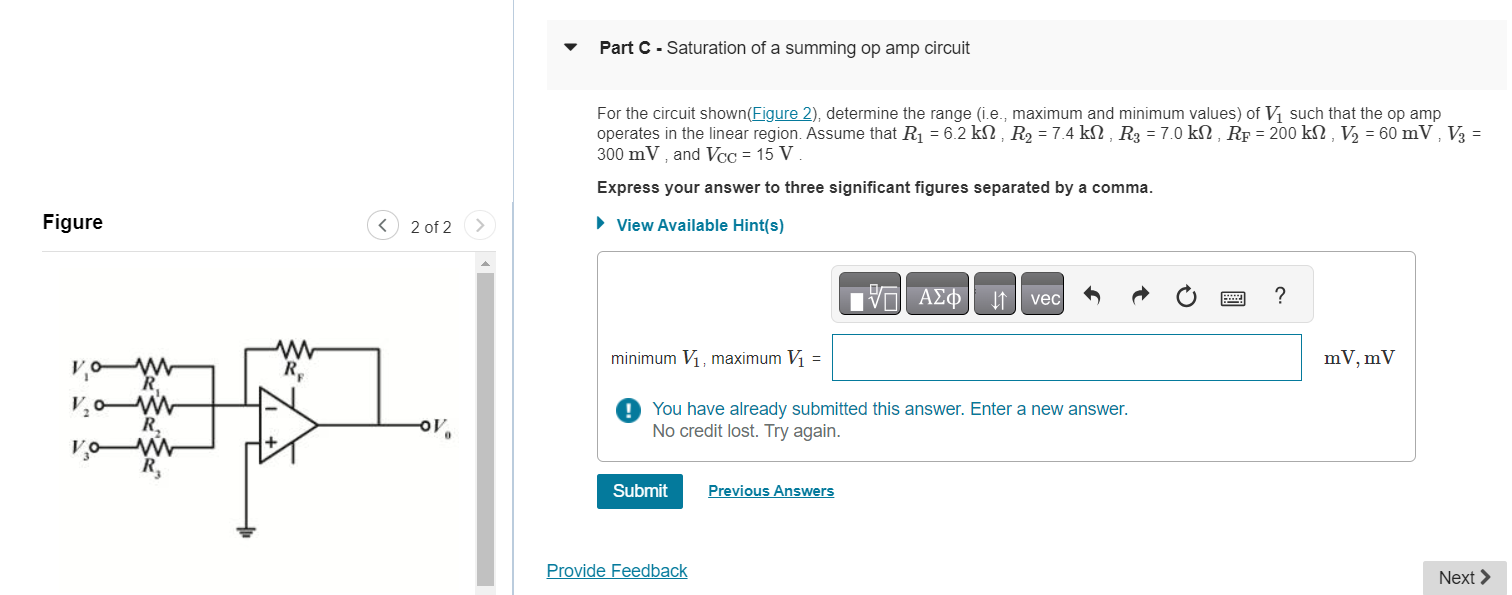 Solved Part C - ﻿Saturation of a summing op amp circuitFor | Chegg.com