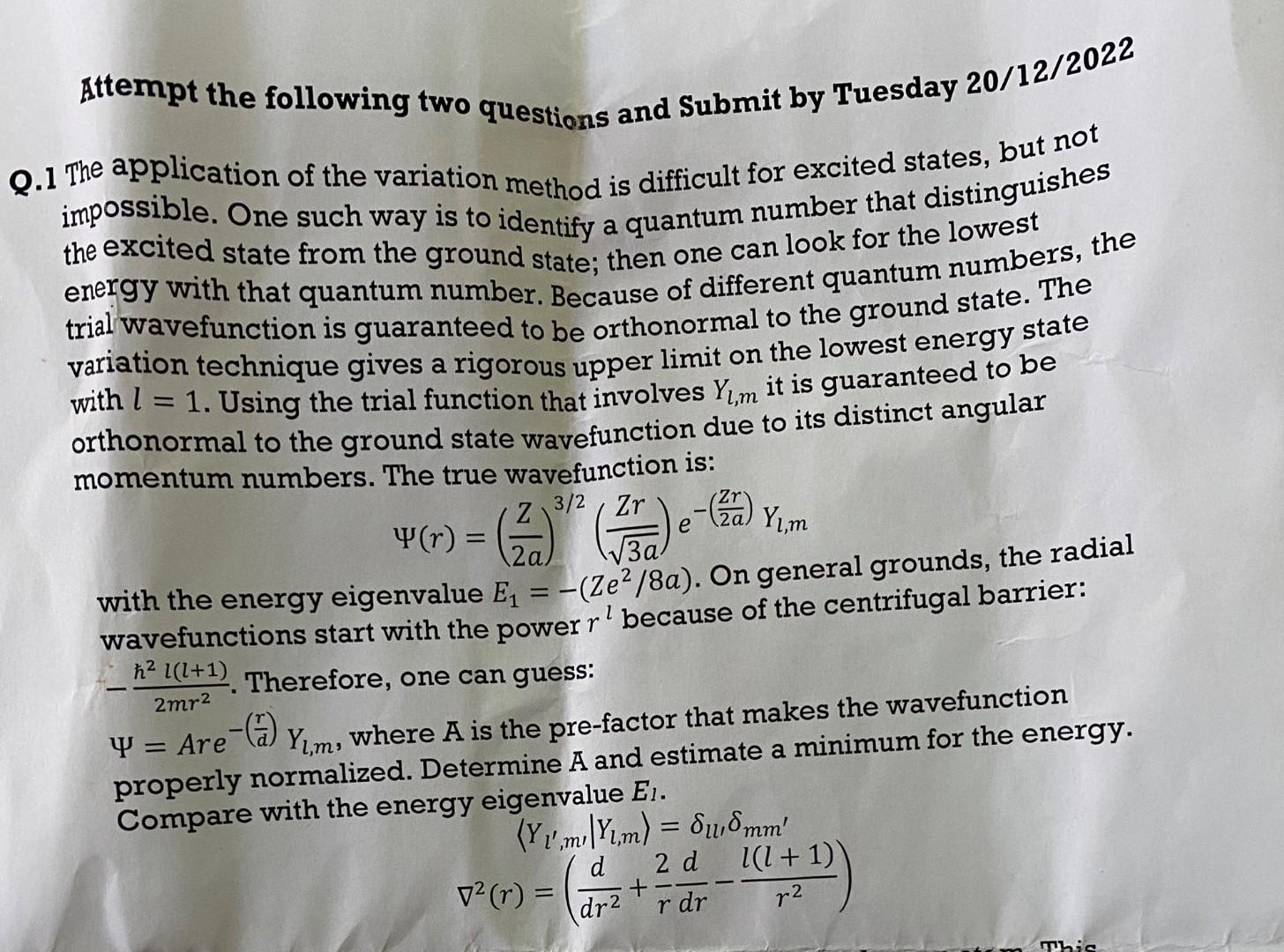 The application of the variation method is difficult | Chegg.com
