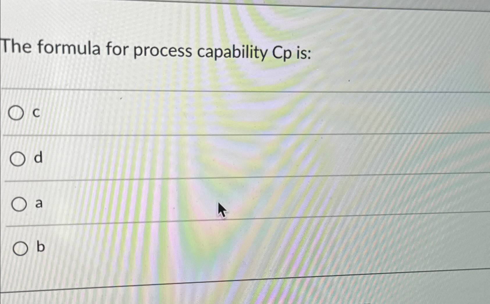 Solved The formula for process capability Cp ﻿is:Cdab | Chegg.com