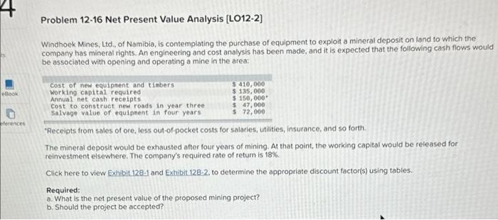 Solved Problem 12-16 Net Present Value Analysis [LO12-2] | Chegg.com