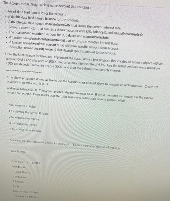 Solved (The Account class) Design a class name Account that | Chegg.com