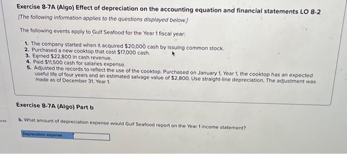 Solved Exercise 8-7A (Algo) Effect of depreciation on the | Chegg.com