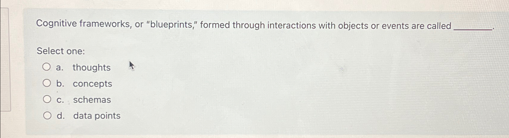Solved Cognitive frameworks, or "blueprints," formed through | Chegg.com
