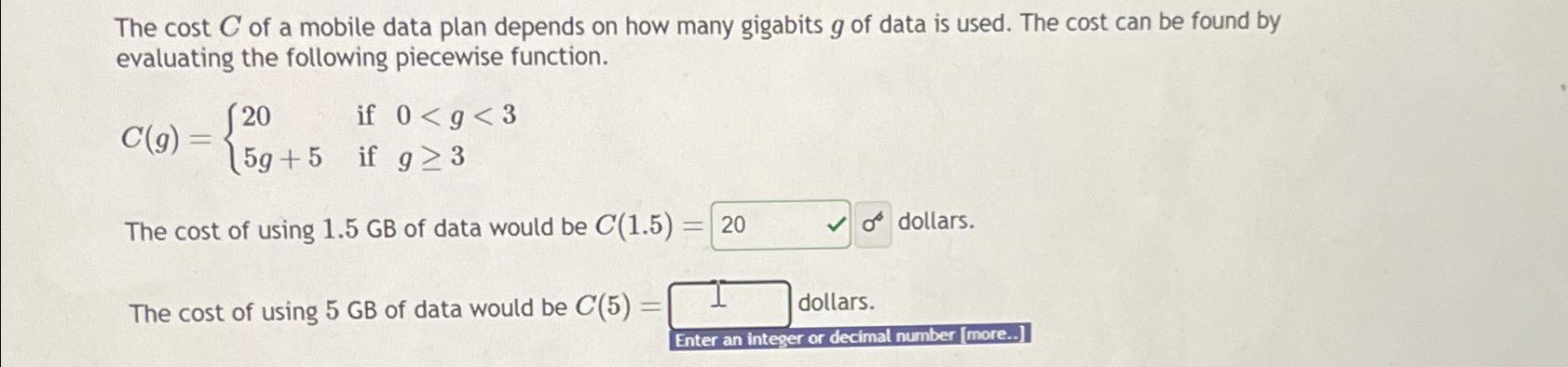 Solved The cost C ﻿of a mobile data plan depends on how many | Chegg.com