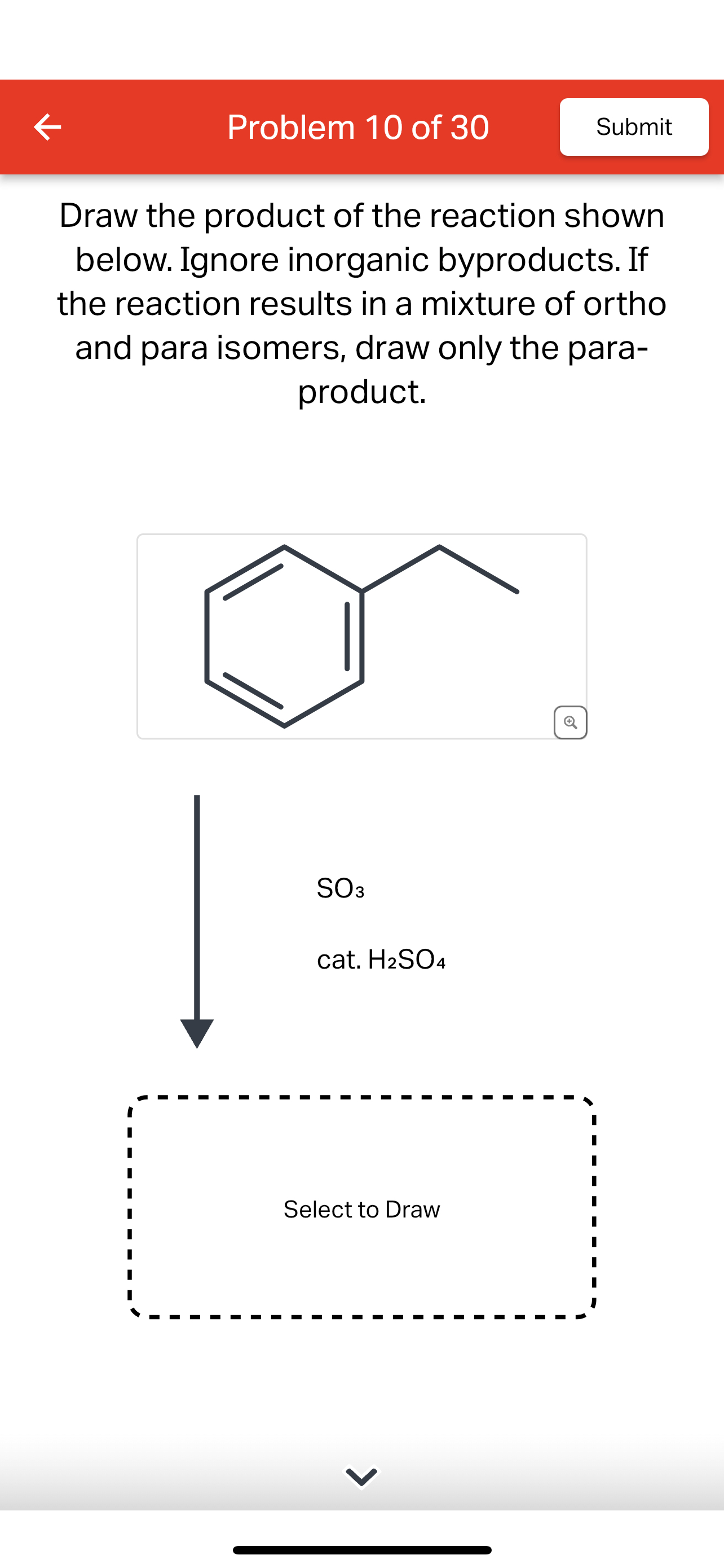 Problem 10 ﻿of 30Draw the product of the reaction | Chegg.com