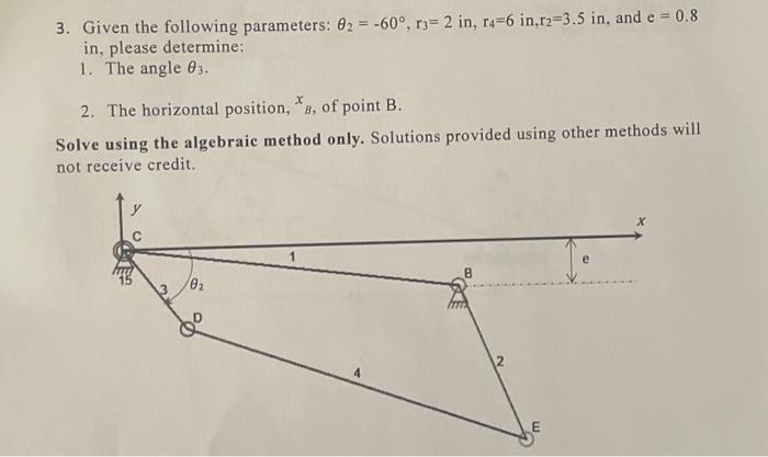 Solved 3. Given the following parameters: θ2=−60∘,r3=2 in, | Chegg.com