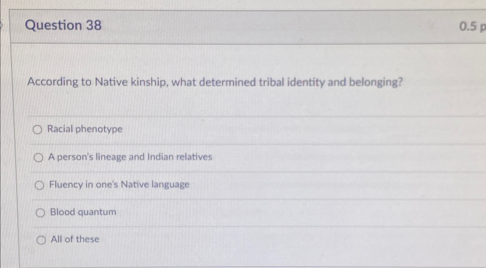 Solved Question 38According to Native kinship, what | Chegg.com